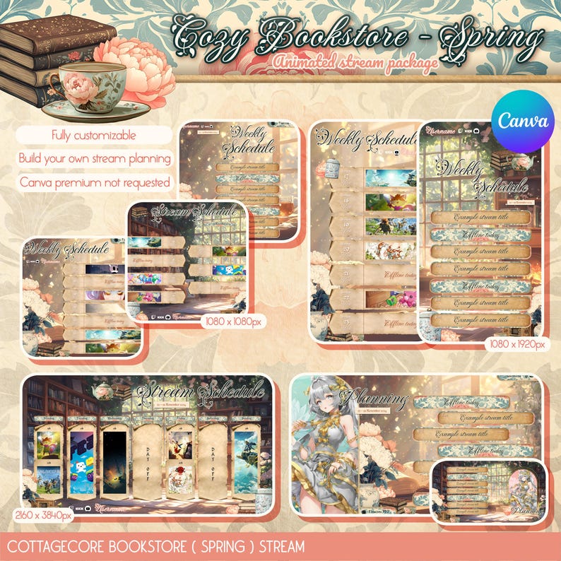 Cozy Cottagecore Bookstore Full Stream Package: Twitch Overlay, Alerts ...