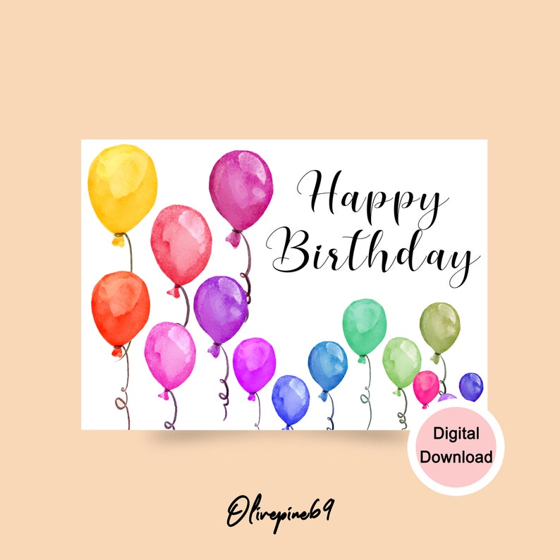 Printable Birthday Card, Digital Greeting Card, Birthday Card Featuring ...