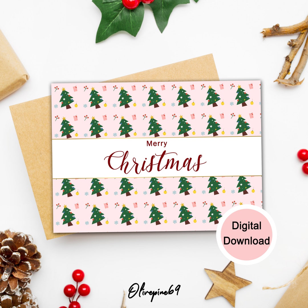 Merry Christmas Card Printable, Seasons Greetings Card, Digital ...