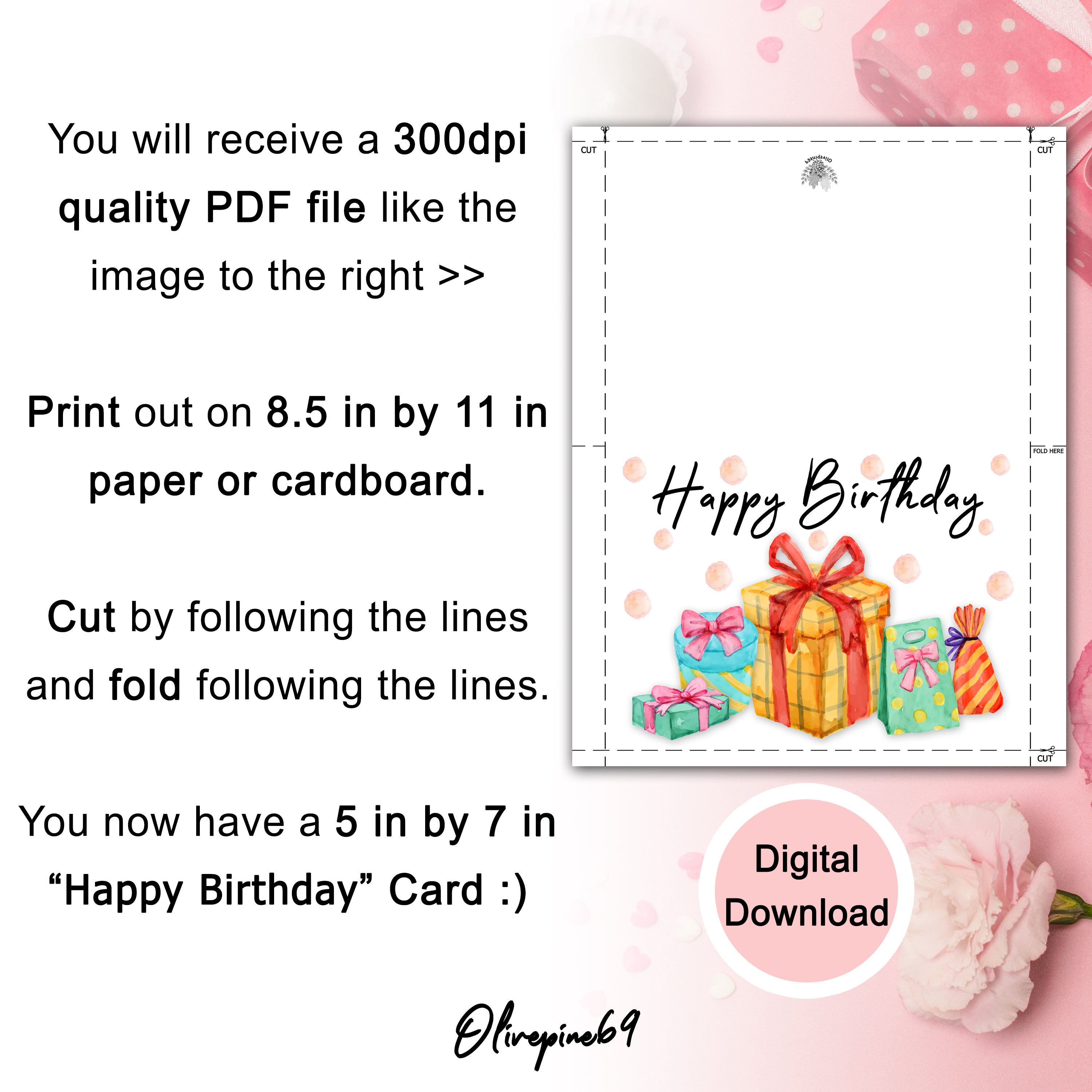 Printable Birthday Card, Digital Greeting Card, Birthday Card Featuring ...