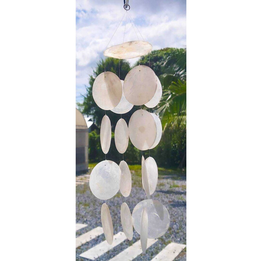 Capiz Shell Wind Chime Handcrafted White Capiz Shells Windchime Coastal ...
