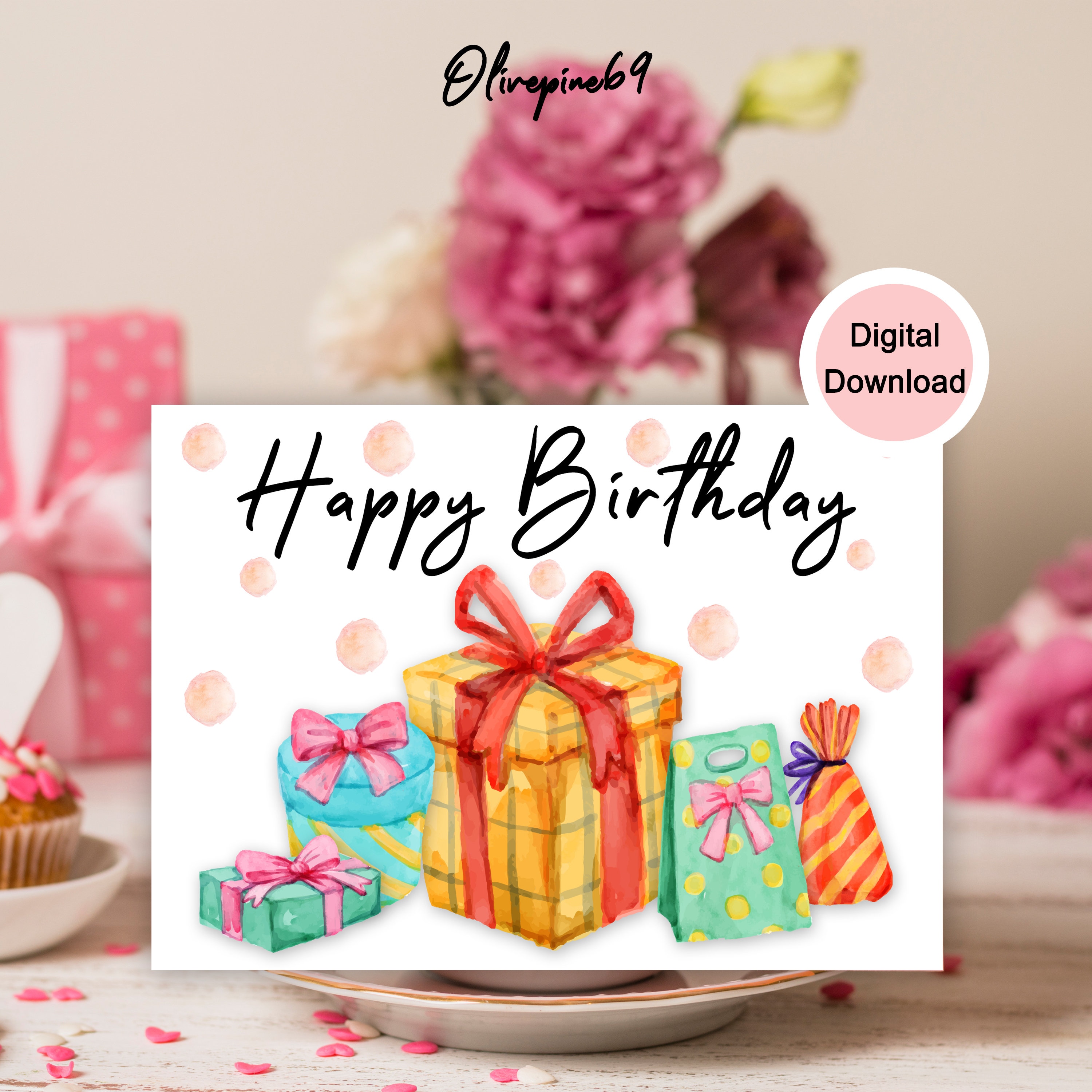 Printable Birthday Card, Digital Greeting Card, Birthday Card Featuring ...