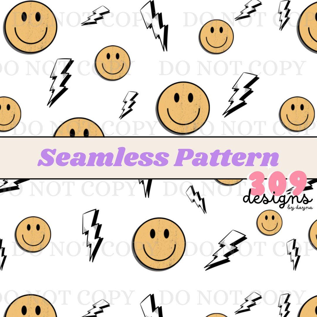 Smiley Face Seamless Pattern, Lightning Bolt Pattern, Seamless Design ...
