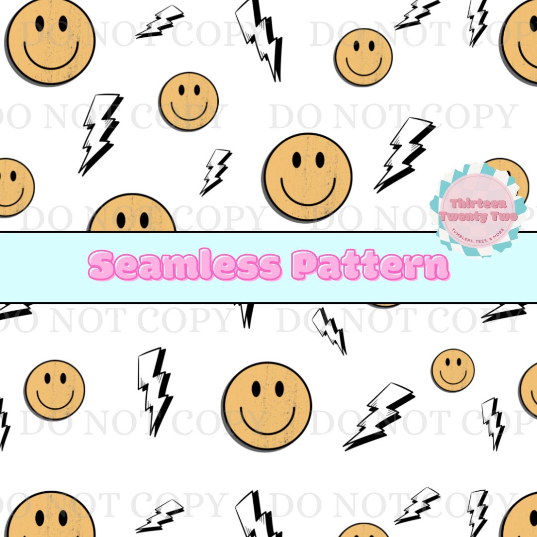 Smiley Face Seamless Pattern, Lightning Bolt Pattern, Seamless Design ...