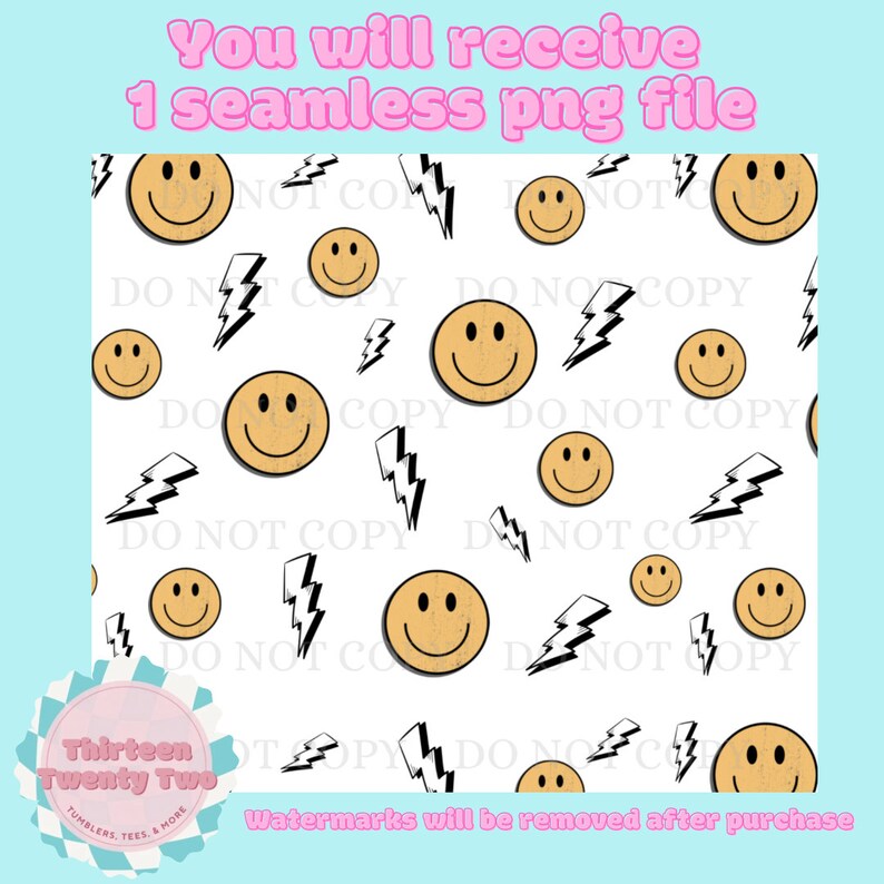 Smiley Face Seamless Pattern, Lightning Bolt Pattern, Seamless Design ...
