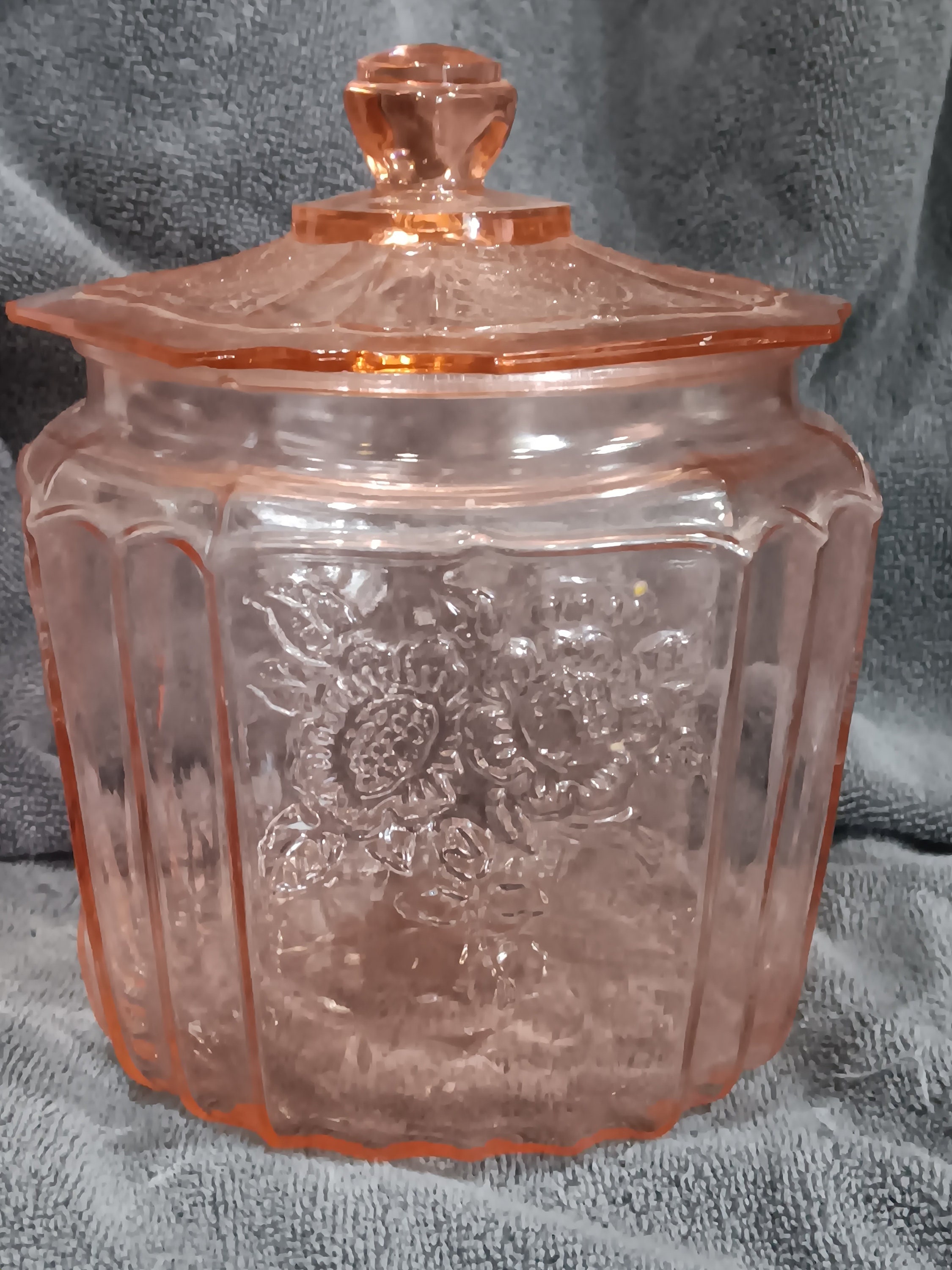 Vintage Pink Depression Glass Biscuit Jar - Etsy