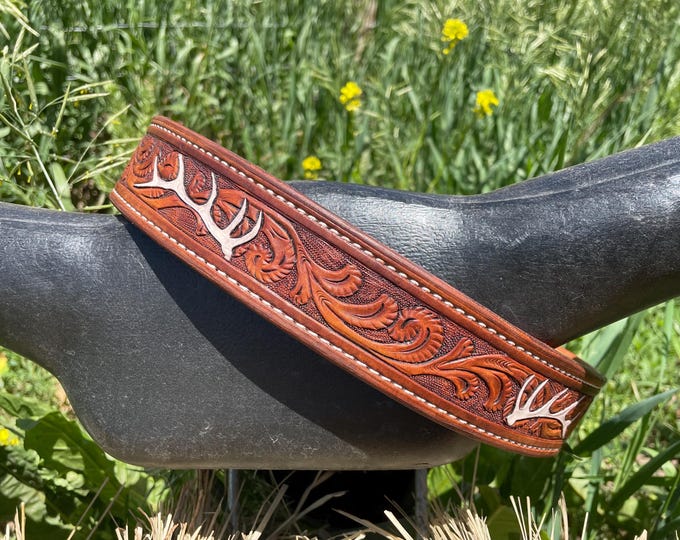 Leather Belt, Western, Elk Antler, Floral Tooling, Handmade, Custom - Etsy