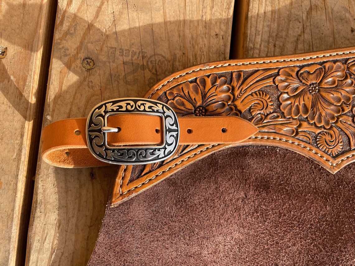 Leather Chinks/chaps, Western, Rough Out, Handmade, Hand Tooled, Floral ...