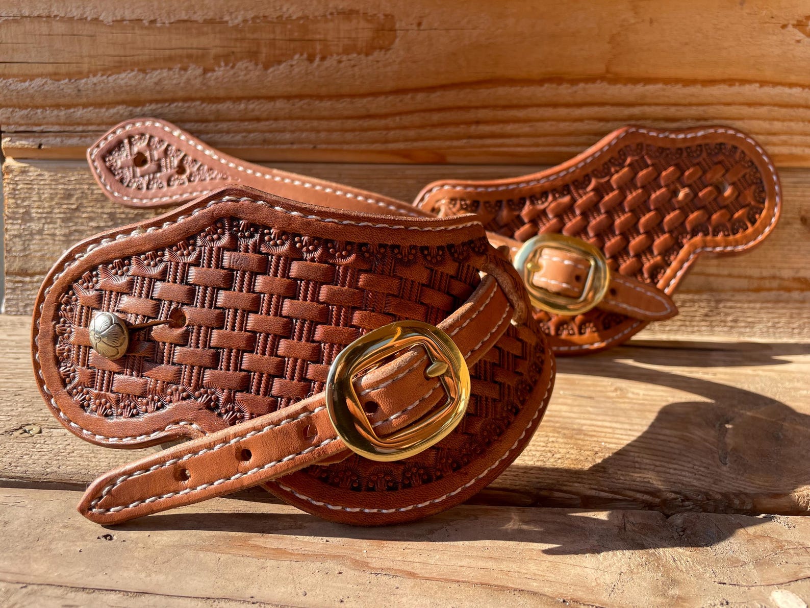 Western Leather Spur Straps, Tooled, Handmade, Basketweave - Etsy