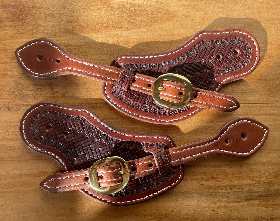 Western Leather Spur Straps, Tooled, Handmade, Herringbone - Etsy