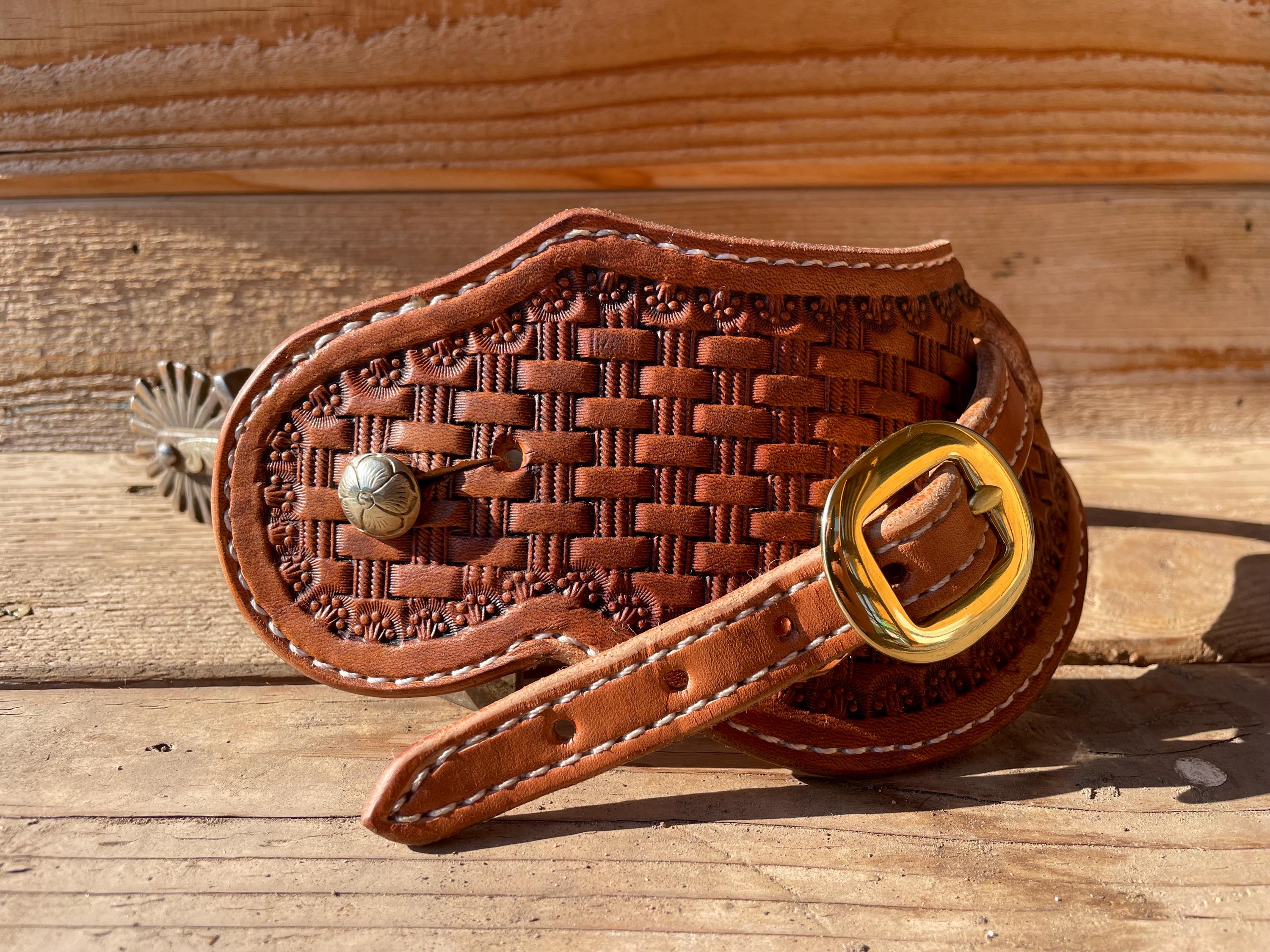 Western Leather Spur Straps, Tooled, Handmade, Basketweave - Etsy