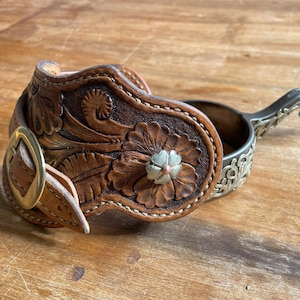 Western Leather Spur Straps, Custom, Tooled, Handmade, Floral, Initials ...