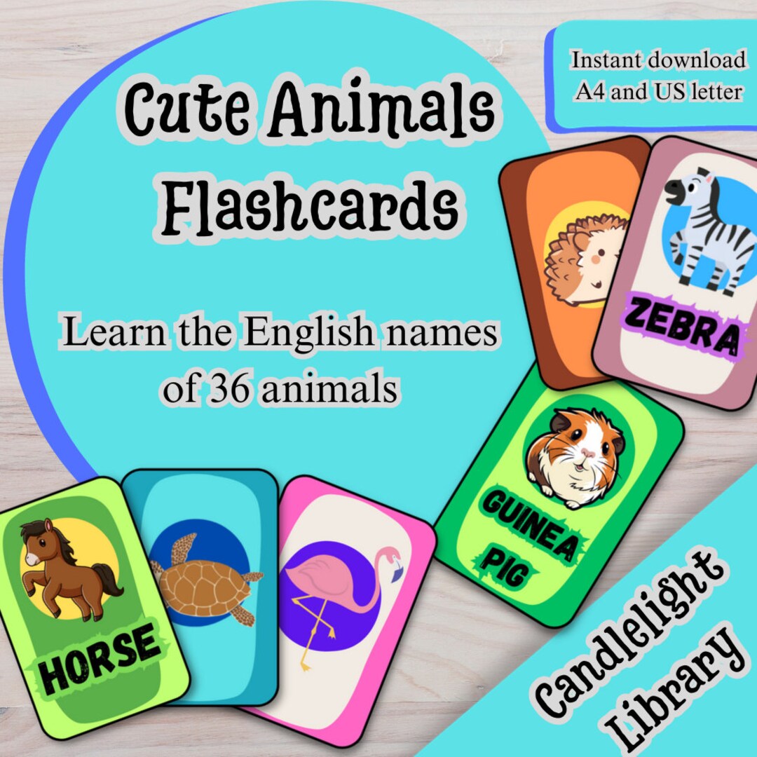 Cute Animals Flashcards. Learn the English Names of 36 Animals With ...