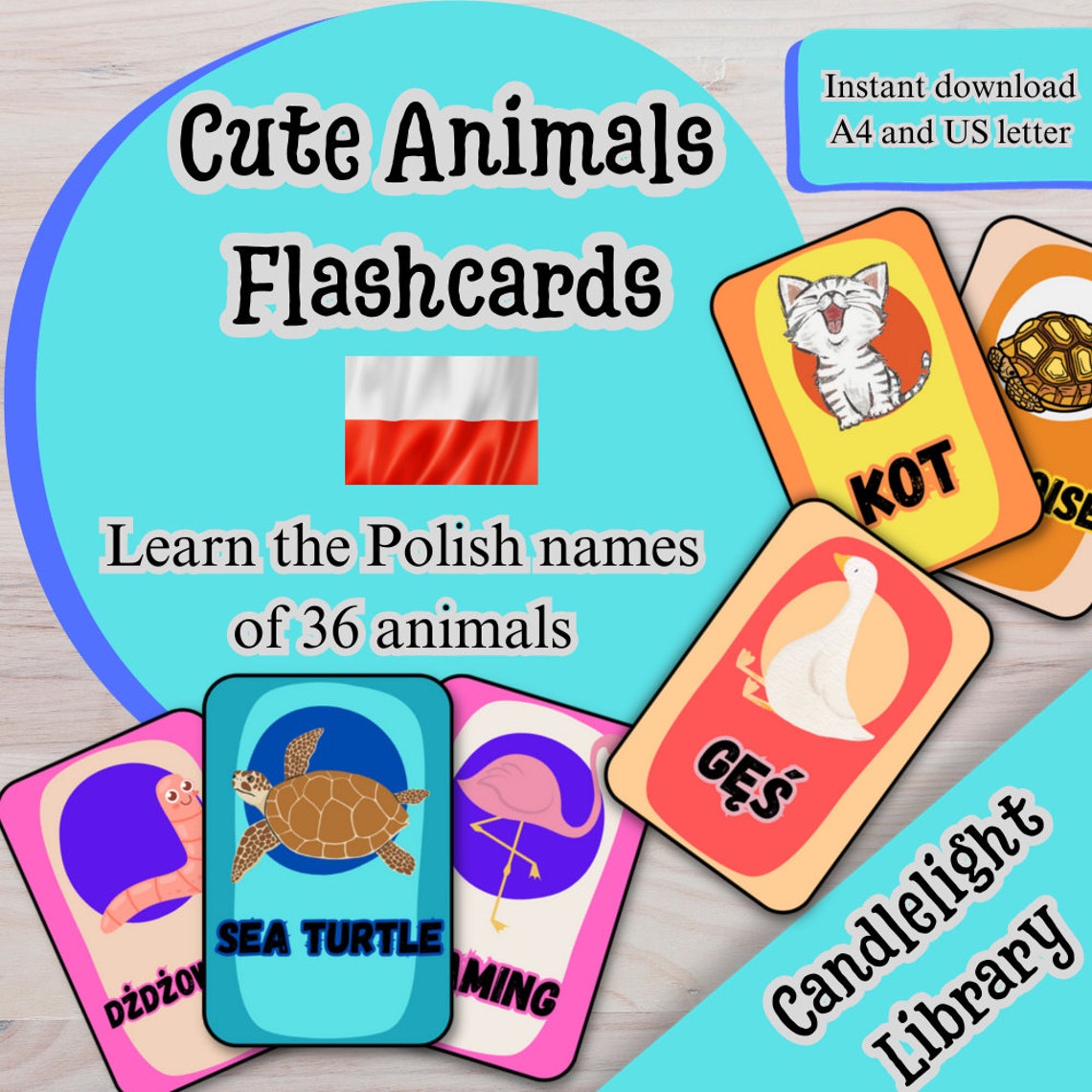 Cute Animals Flashcards: Learn Polish & English (digital Download) - Etsy