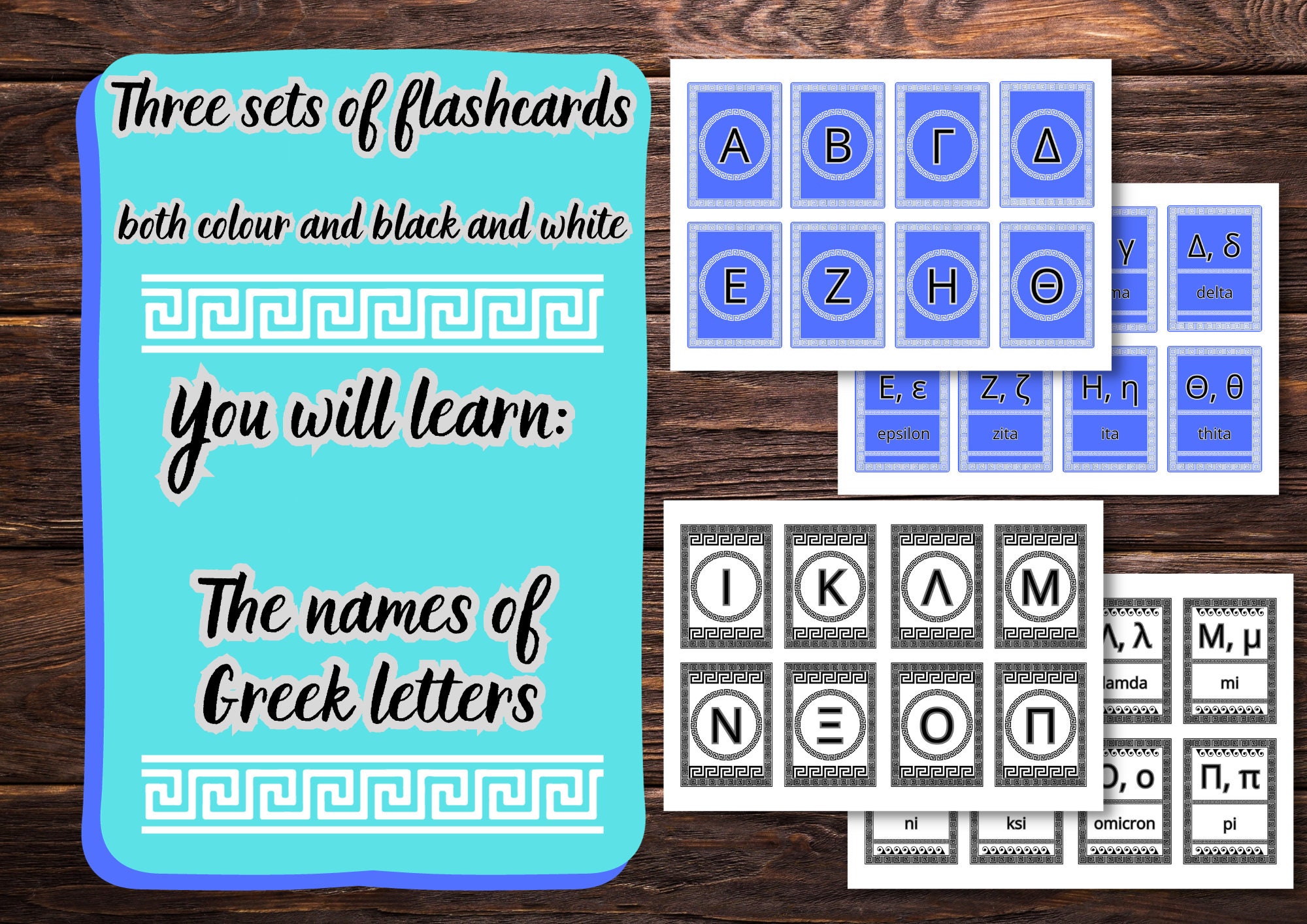 Greek Alphabet Flashcards, Printable, Color and Black and White ...