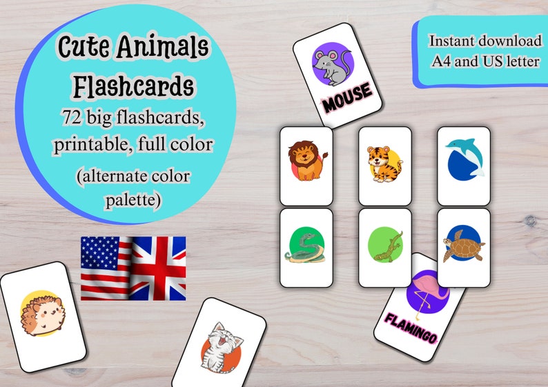 Cute Animals Flashcards. Learn the English Names of 36 Animals With ...