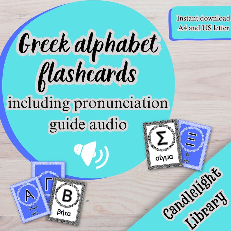Greek Alphabet Flashcards, Printable, Color and Black and White ...