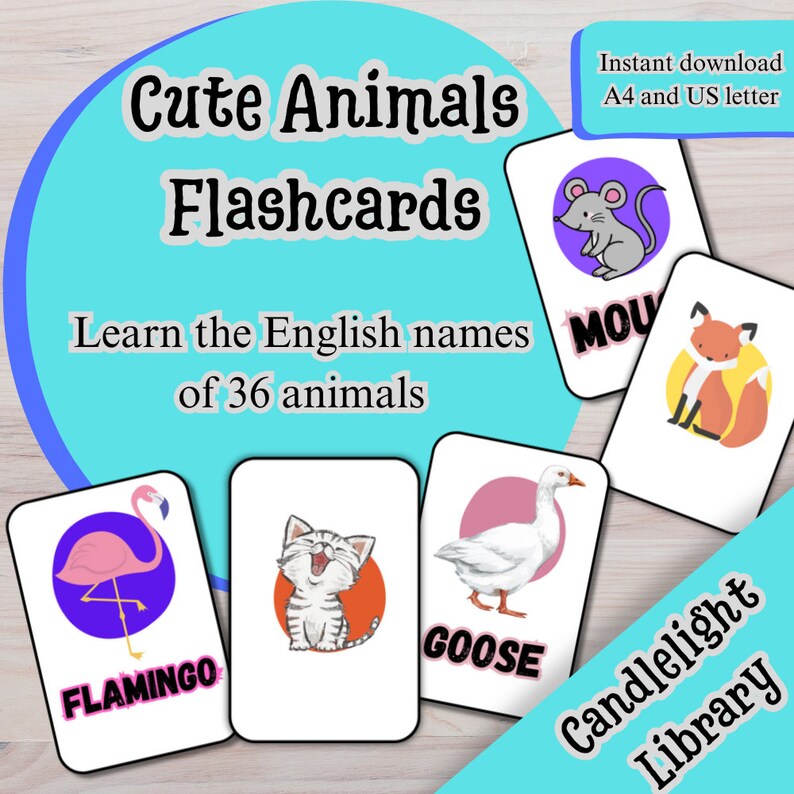 Cute Animals Flashcards. Learn the English Names of 36 Animals With ...