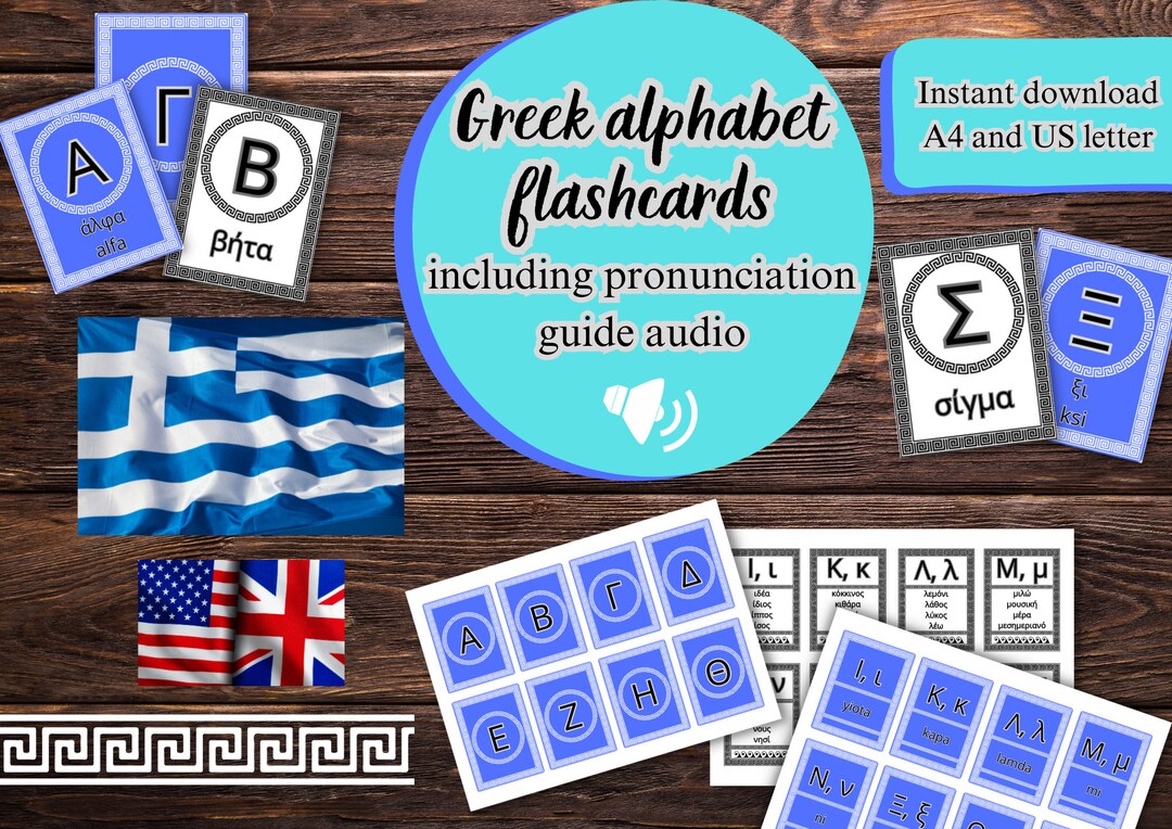 Greek Alphabet Flashcards Color and Black and White Including - Etsy UK