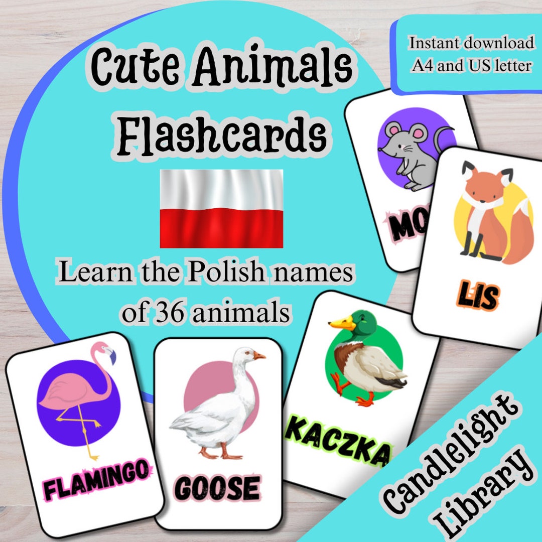Polish Animals Flashcards, Bilingual English-polish (digital Download ...