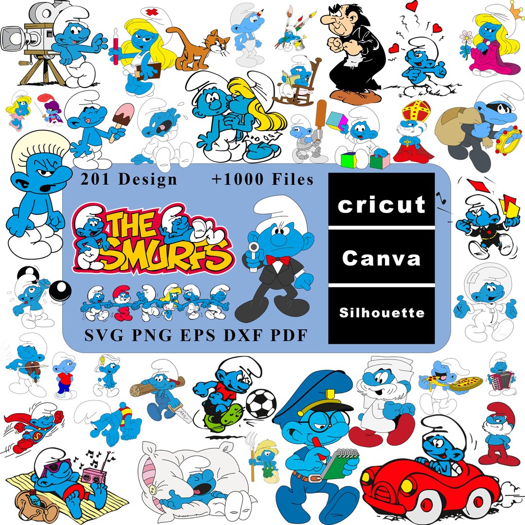 Smurfs Svg Bundle, Smurfs Png, Clipart Files, Smurfs Font, Smurfs ...