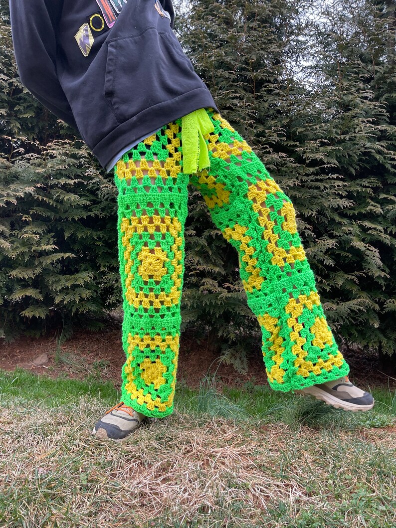 Black Light Neon Crochet Rave Pants - Etsy