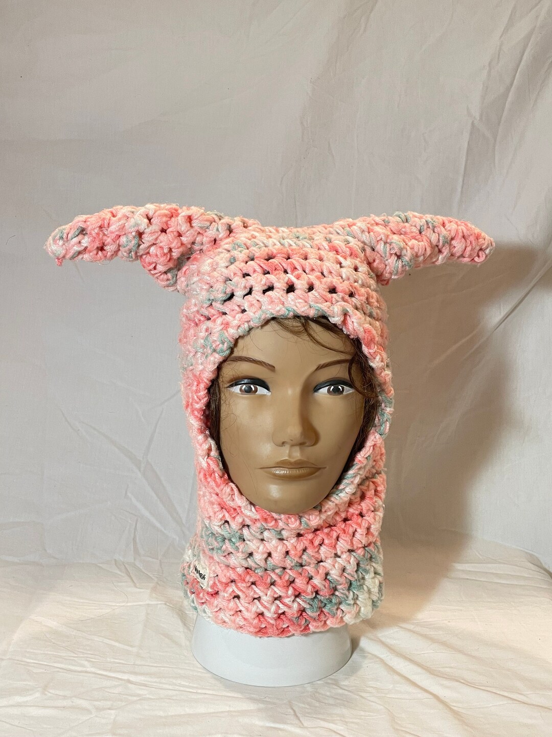 Thick Pink Bunny Ear Crochet Ski Mask - Etsy