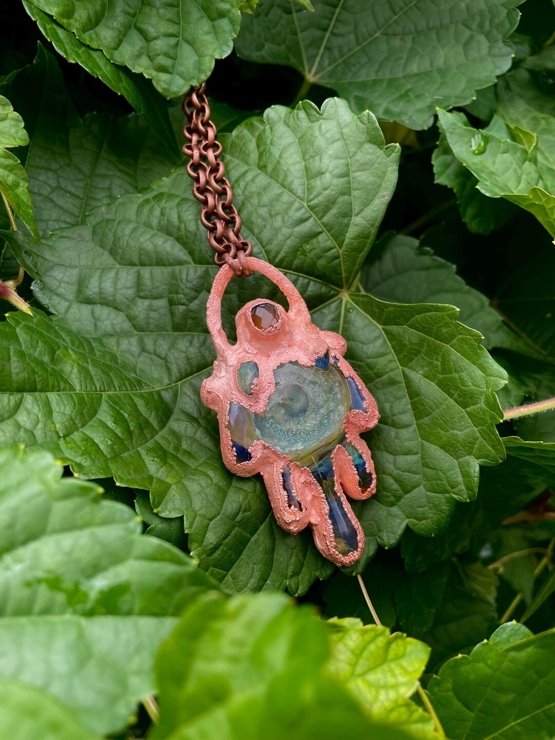 Electroformed Copper Drippy Glass Pendant - Etsy