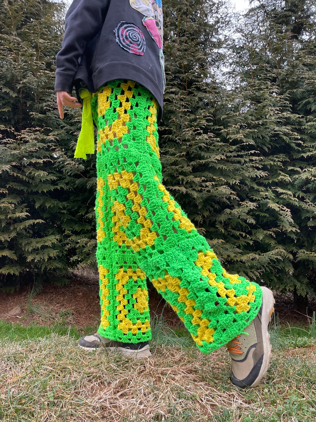 Black Light Neon Crochet Rave Pants - Etsy