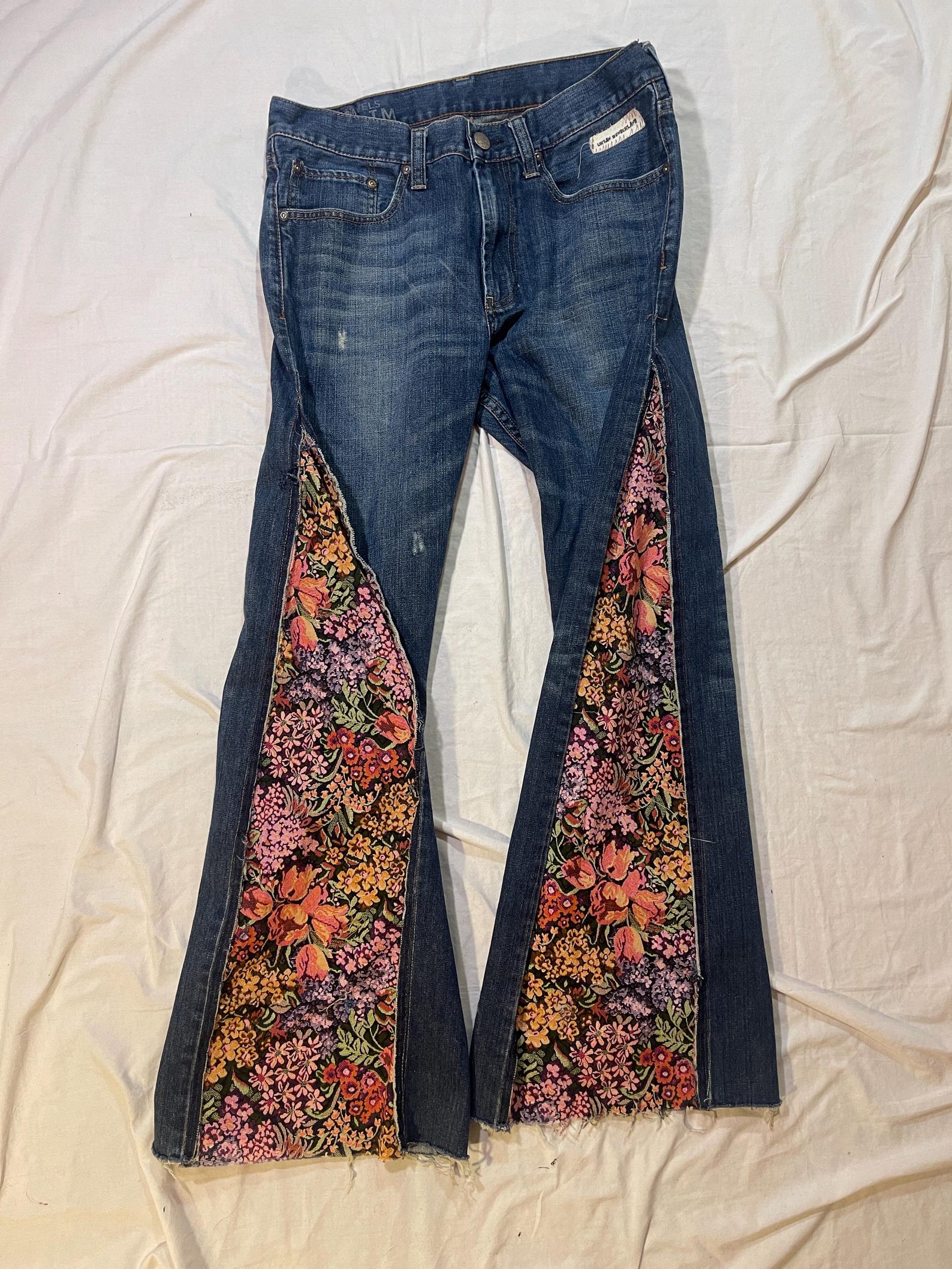 Floral Flare Jeans - Etsy