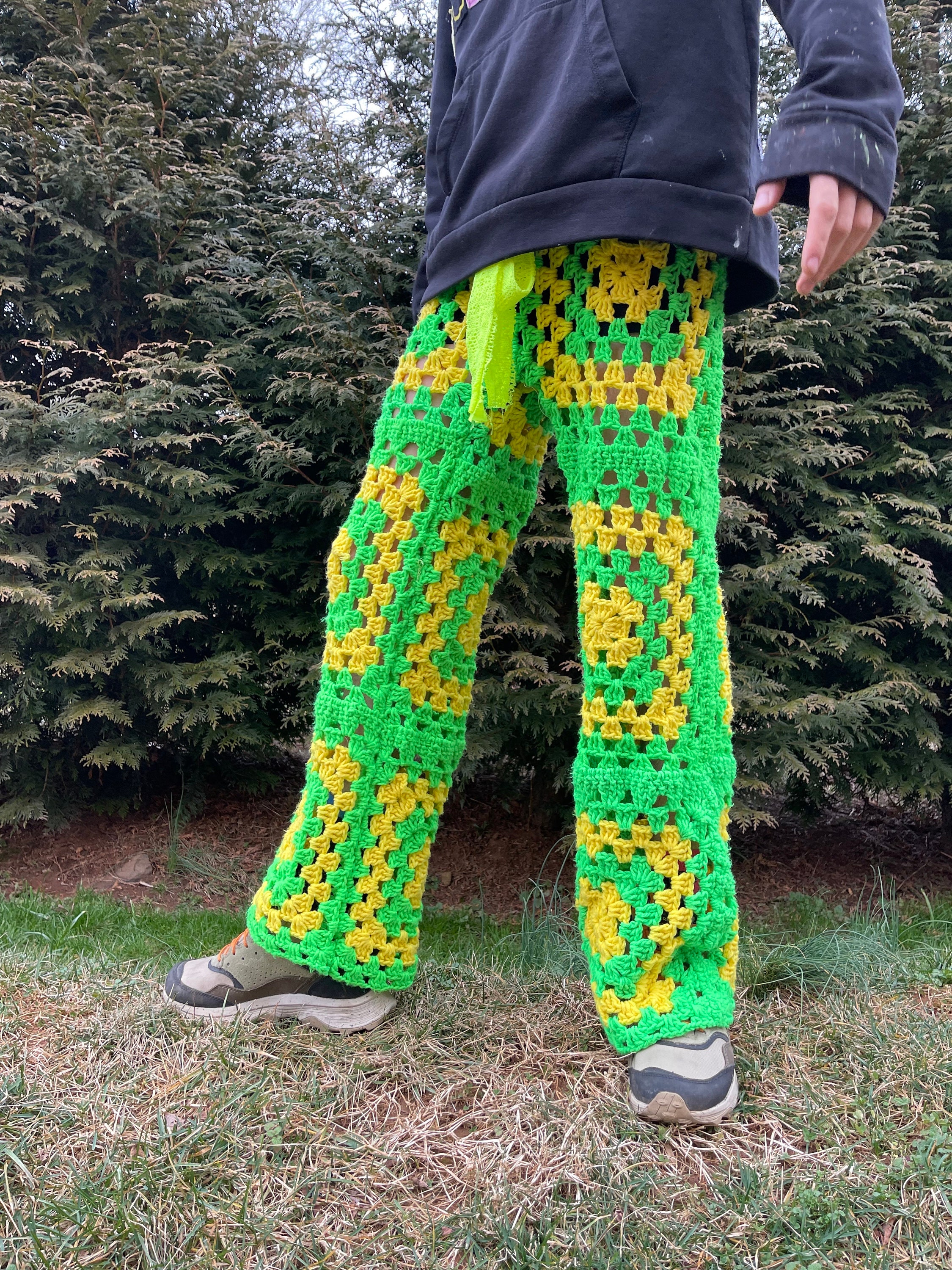 Black Light Neon Crochet Rave Pants - Etsy