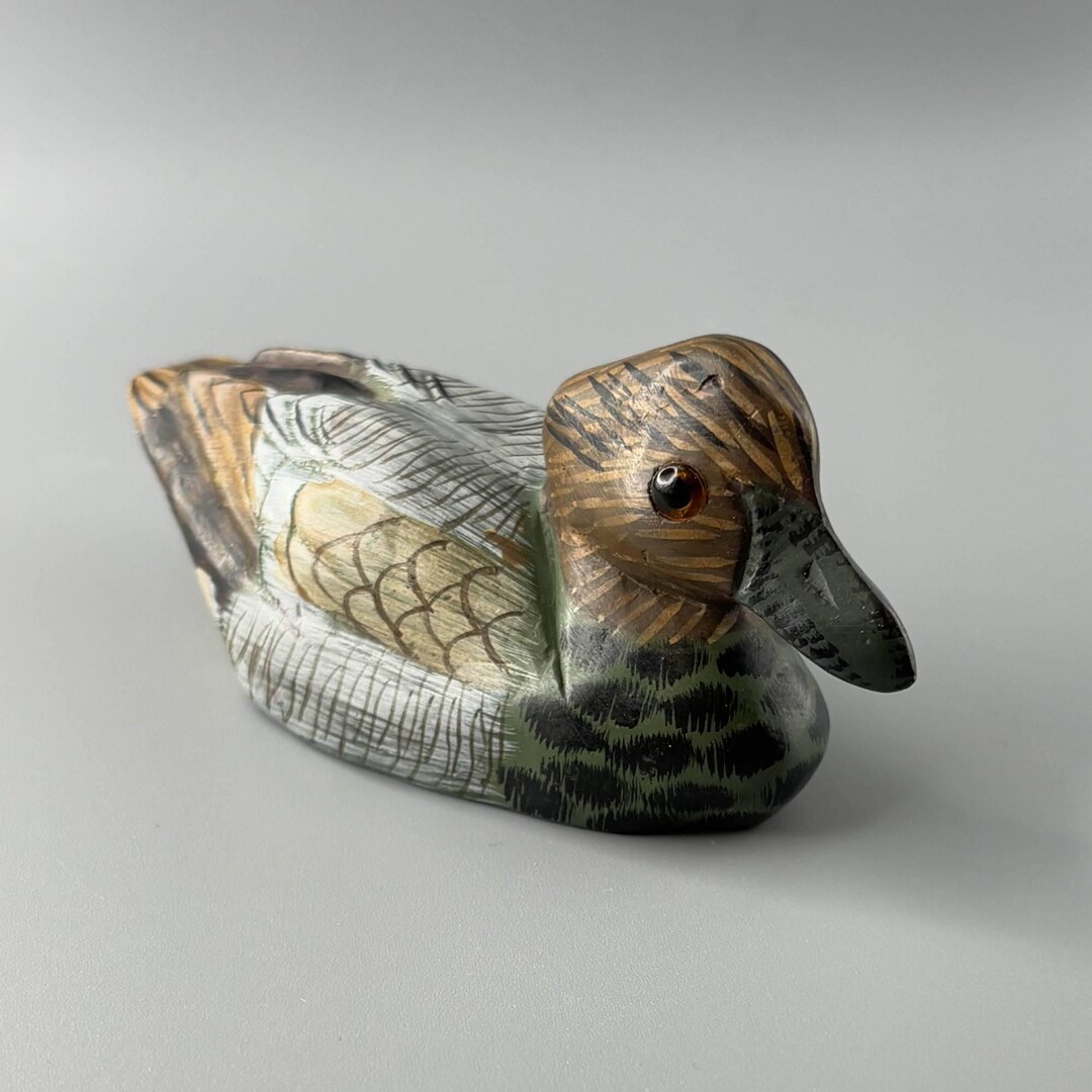 Hand Painted Stone Duck Ornament, Glass Eyes Bird Figurine, Cute Duck ...