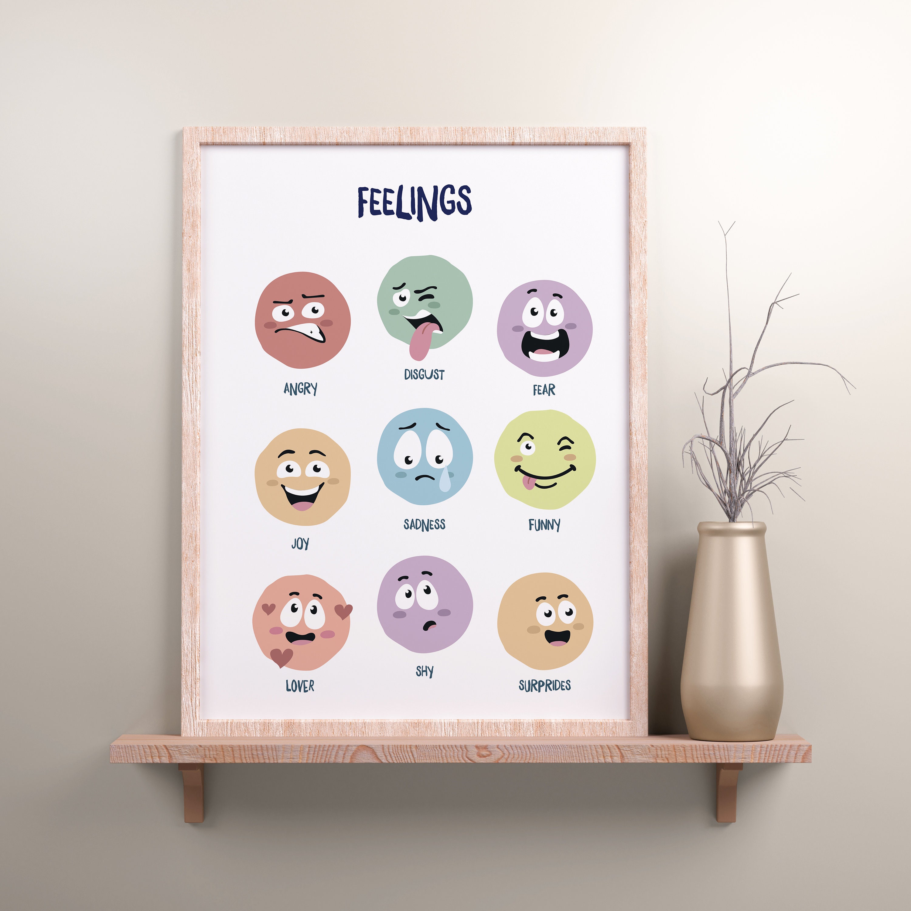 Rainbow Feelings Chart, Emotions Print, PRINTABLE Wall Art, Montessori ...