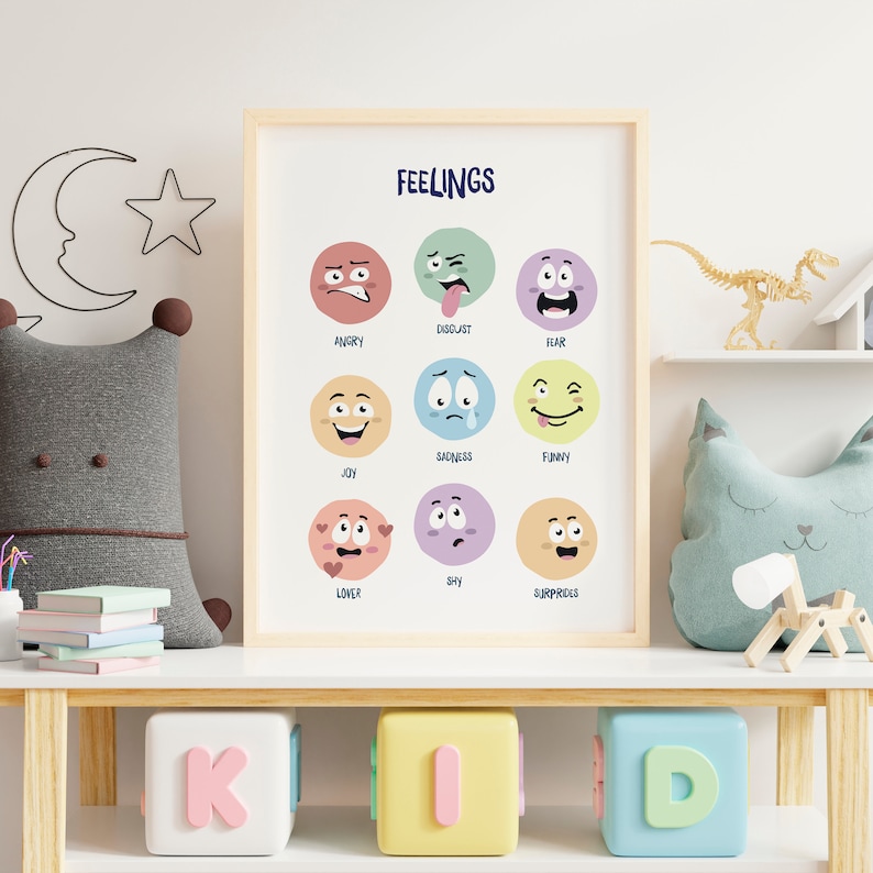 Rainbow Feelings Chart, Emotions Print, PRINTABLE Wall Art, Montessori ...