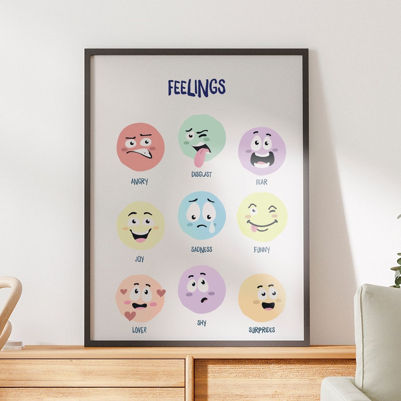 Rainbow Feelings Chart, Emotions Print, PRINTABLE Wall Art, Montessori ...