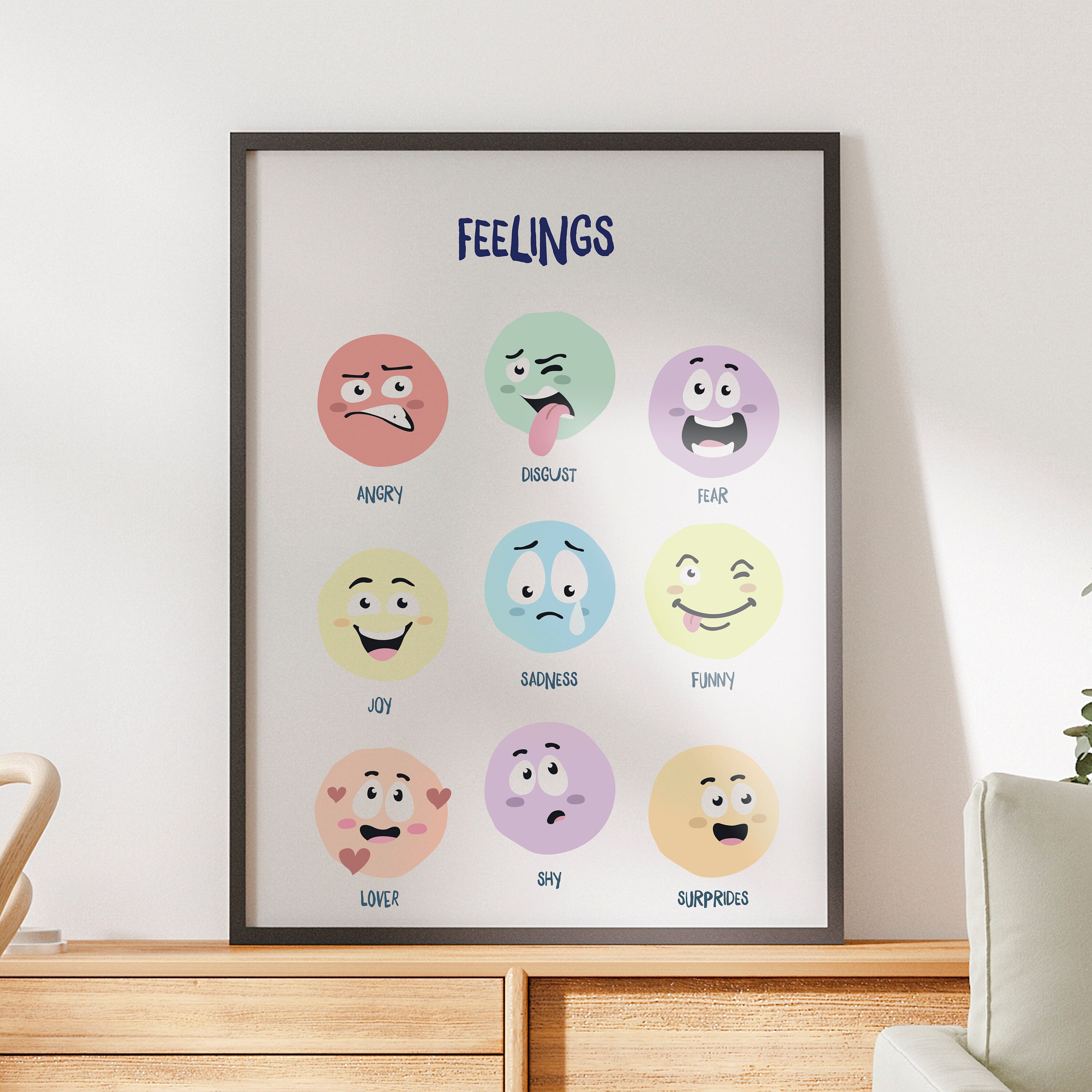 Rainbow Feelings Chart, Emotions Print, PRINTABLE Wall Art, Montessori ...