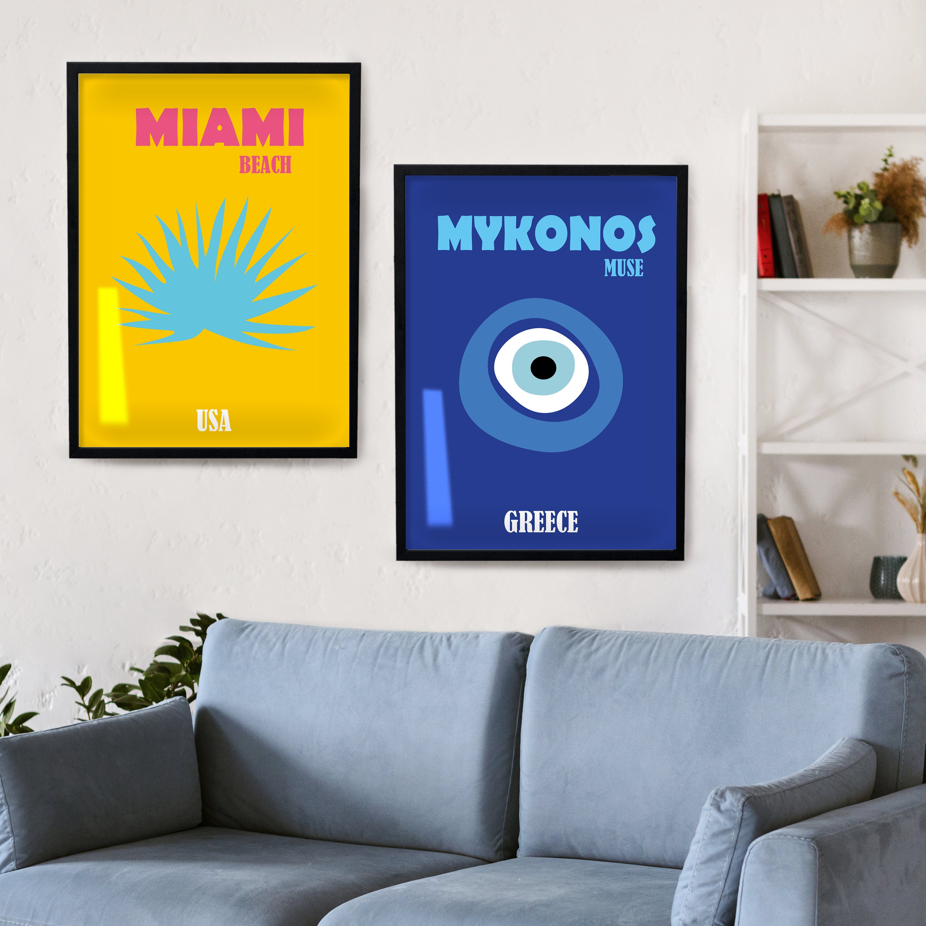 Set of 6 Travel Famous Places Prints | Ibiza, Miami, Mykonos, Amalfi ...