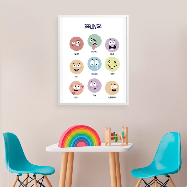 Rainbow Feelings Chart, Emotions Print, PRINTABLE Wall Art, Montessori ...