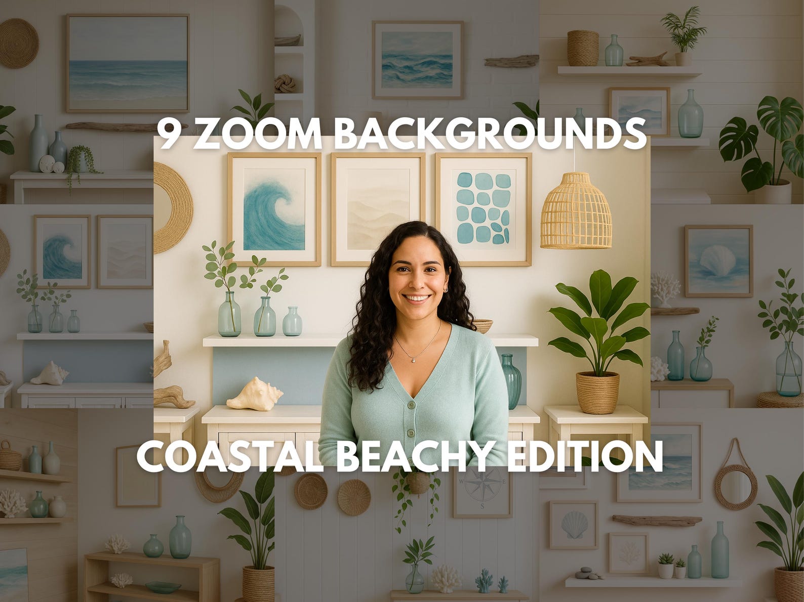 Coastal Beach Zoom Background Bundle: Calming Home Office (digital ...
