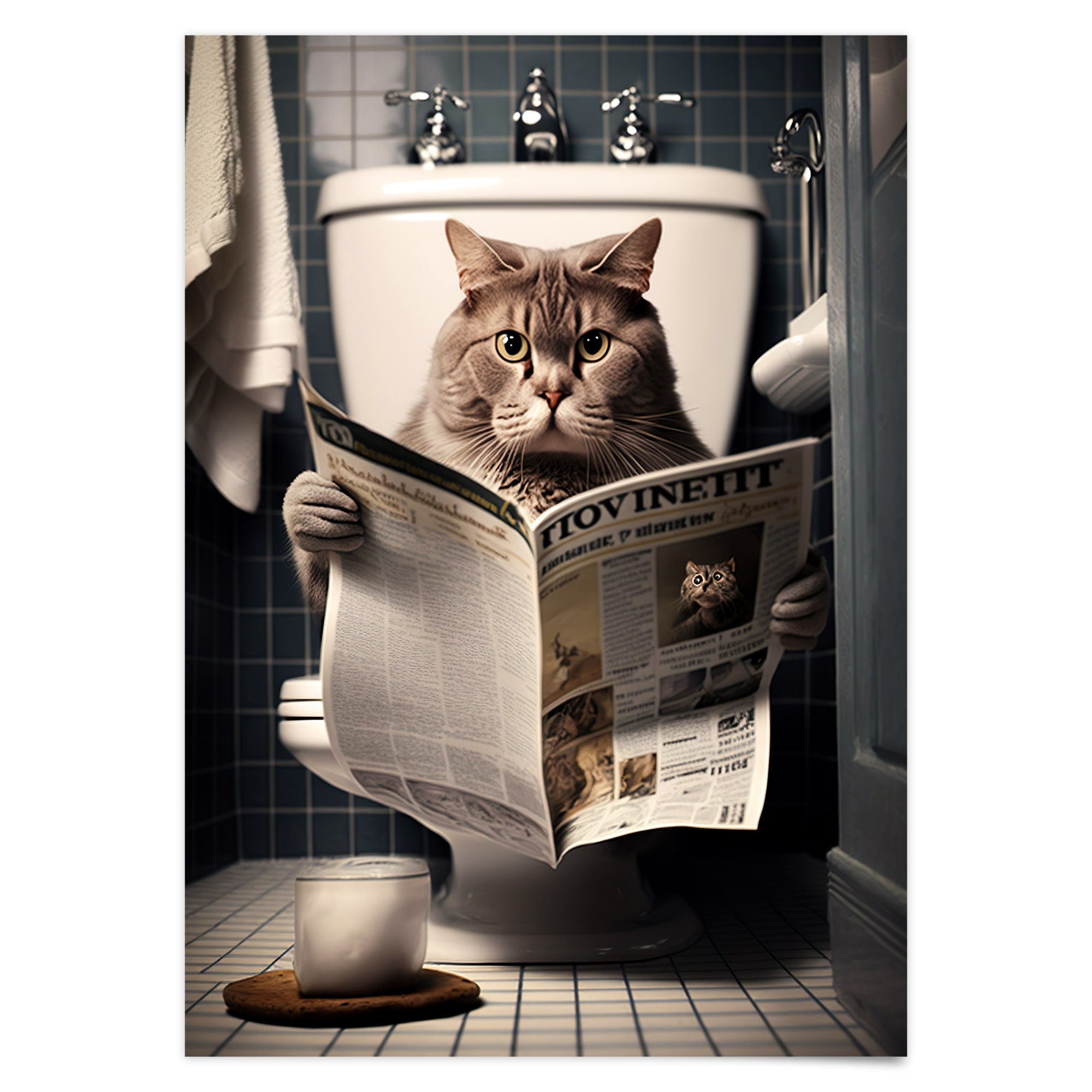 Katze auf Klo Poster für Gäste WC und Badezimmer Bilder Lustig Bad Deko ...