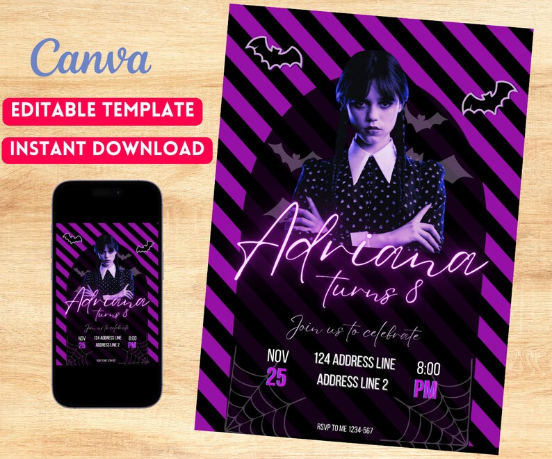 Wednesday Addams Invitation Birthday Party Template / Editable Digital ...