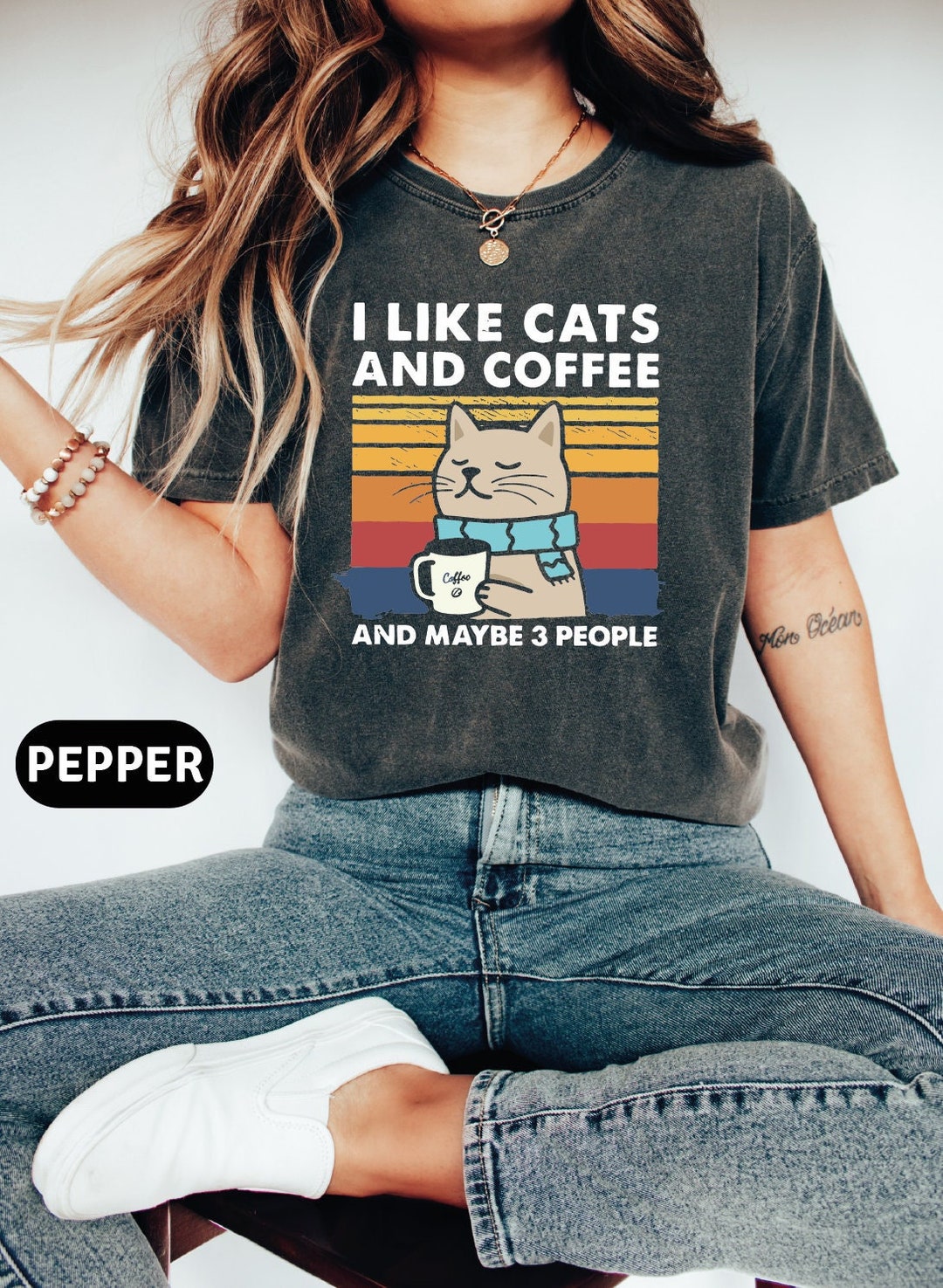 Comfort Colors I Like Cats and Coffee and Maybe 3 People Shirt, Cute ...