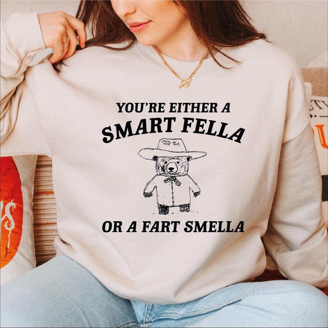 Are You A Smart Fella or Fart Smella Retro Cartoon Sweatshirt, Weird ...