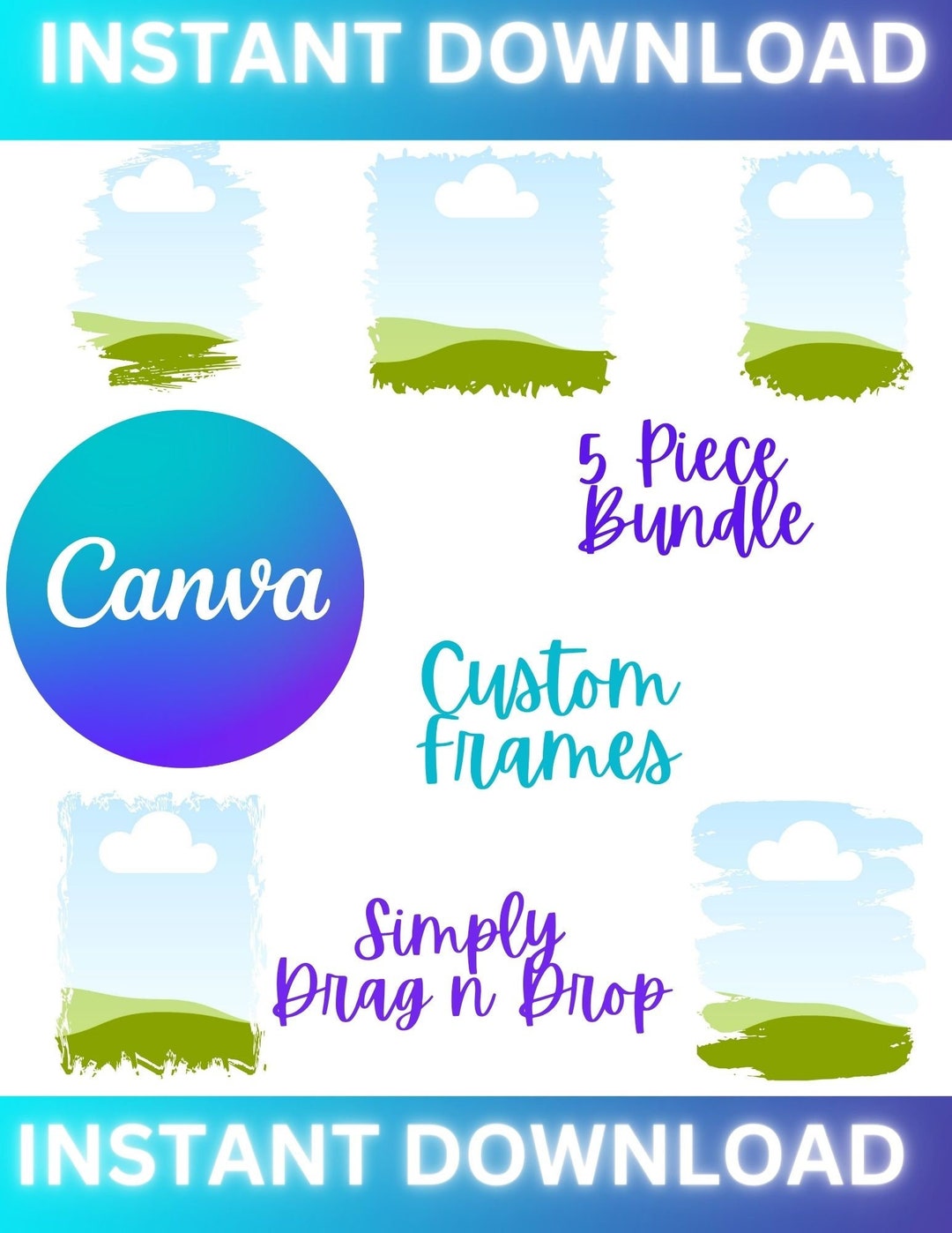 5 Canva Frames-instant Download-drag N Drop-grunge Backgrounds-easy to Use-fillable Canva Frames ...