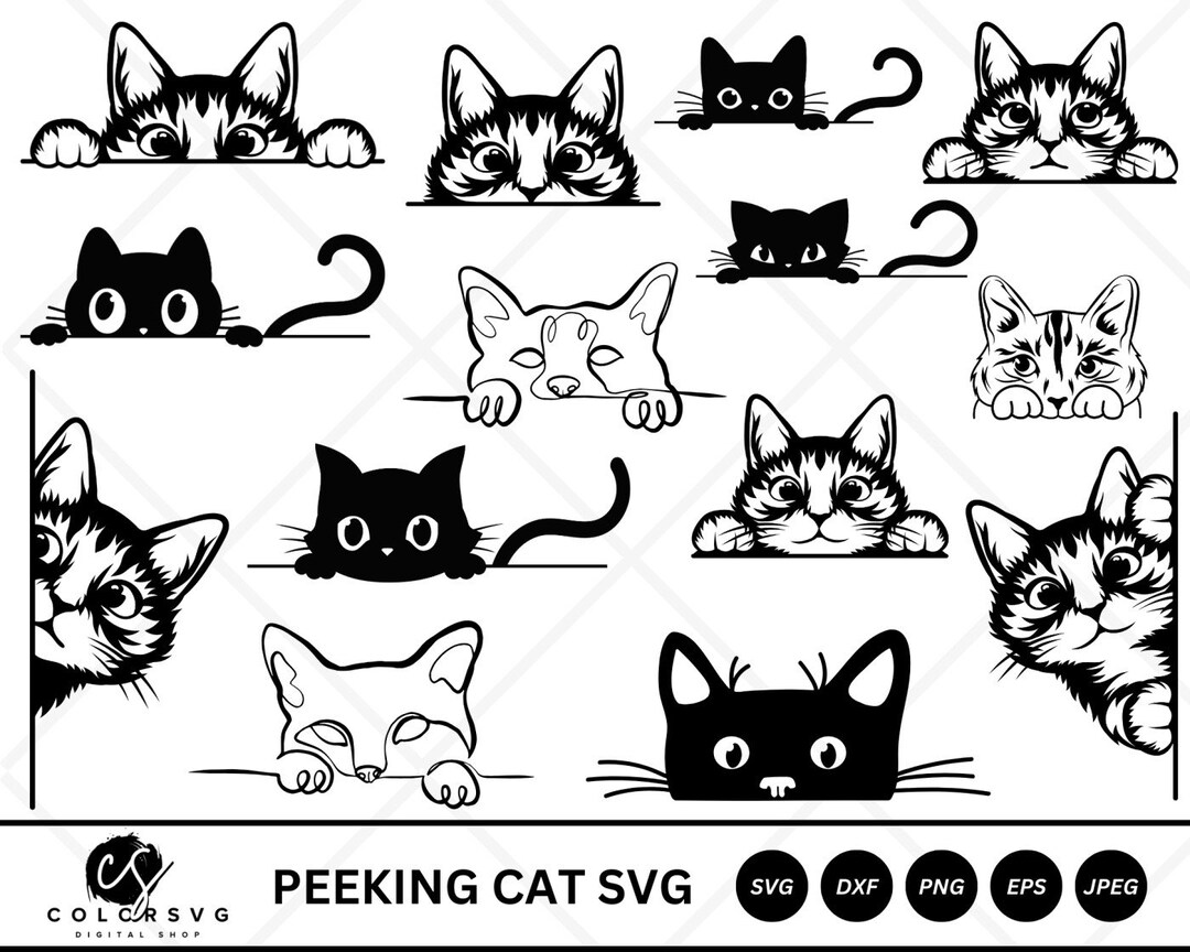 Peeking Cat Svg, Peeking Cat Clipart, Cat Svg,cat Silhouette, Cute Cat ...