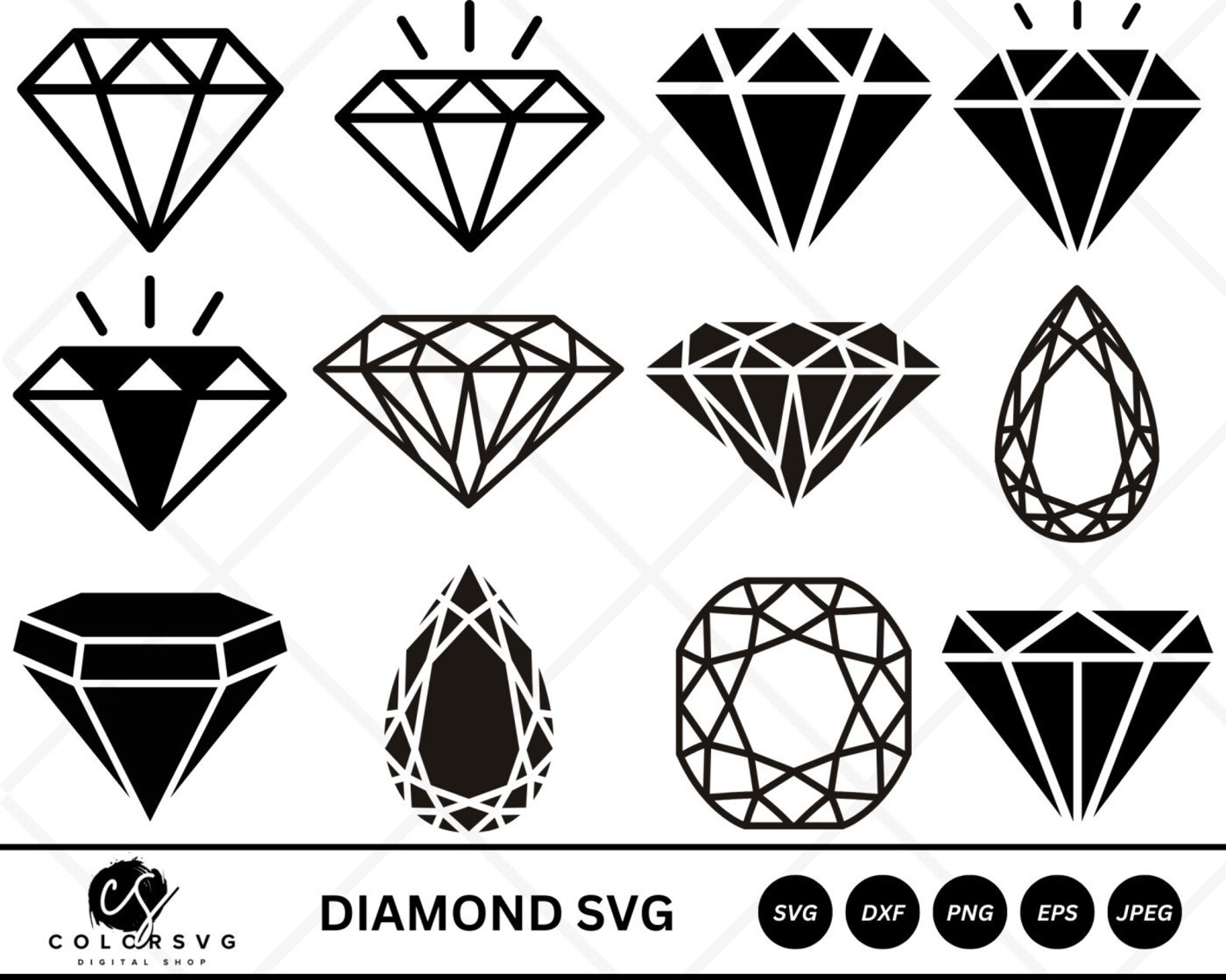 Diamond Svg, Diamond Clipart, Diamond Silhouette, Jewel Svg, Gemstone ...