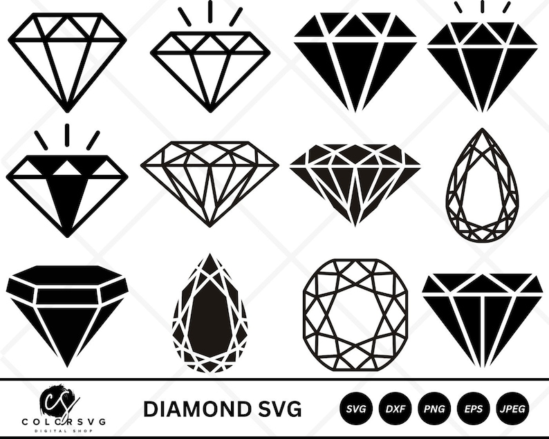 Diamond Svg, Diamond Clipart, Diamond Silhouette, Jewel Svg, Gemstone ...