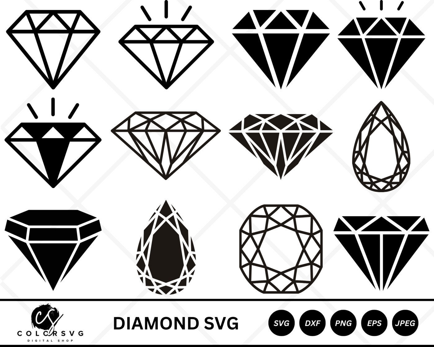 Diamond Svg, Diamond Clipart, Diamond Silhouette, Jewel Svg, Gemstone ...