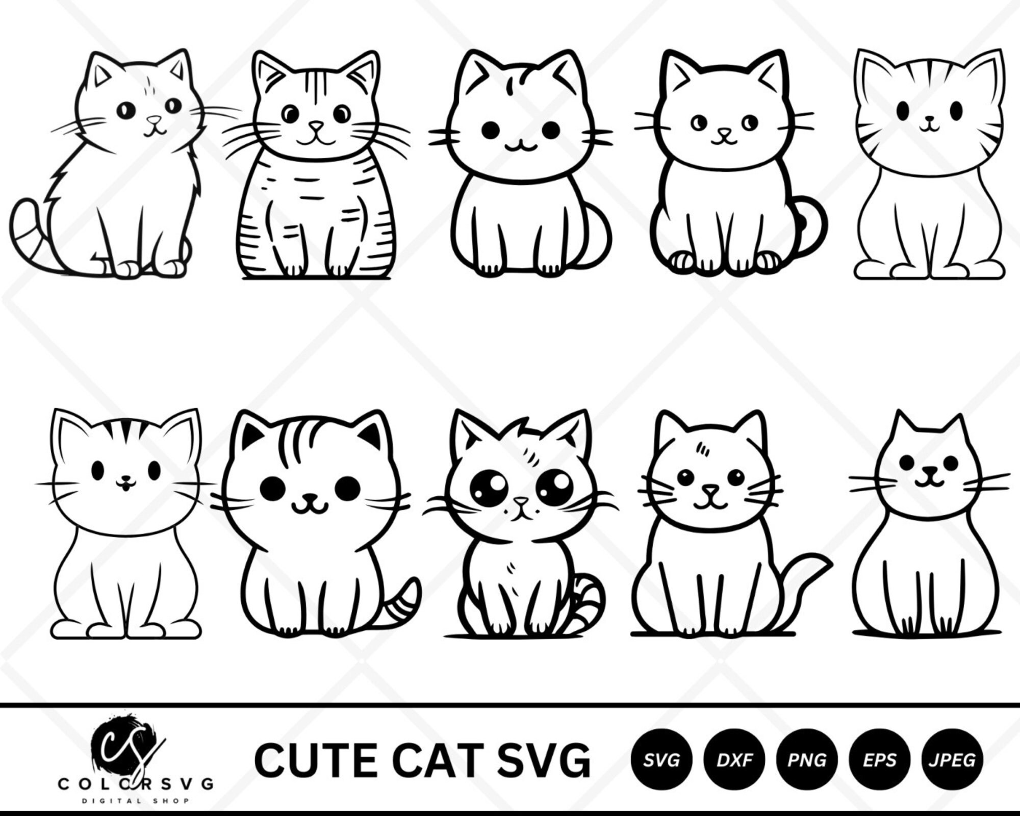 Cute Cat SVG Kitty Svg 10 Cat SVG Bundle Cat Svg Cat Cut Files Kitten ...