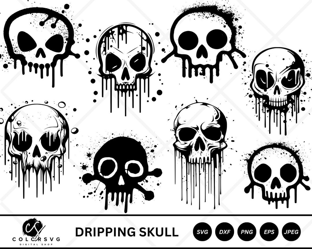 Dripping Skull Svg, Skull Svg, Skull Clipart, Melting Skull Svg, Skull ...